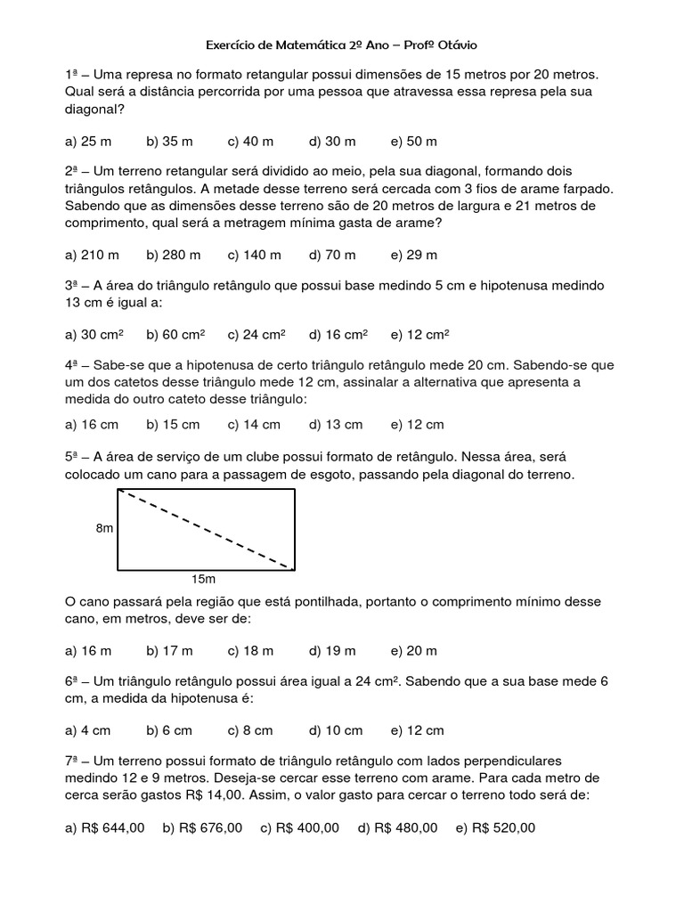 Exercício 2º Ano - 2024 | PDF | Triângulo | Metro