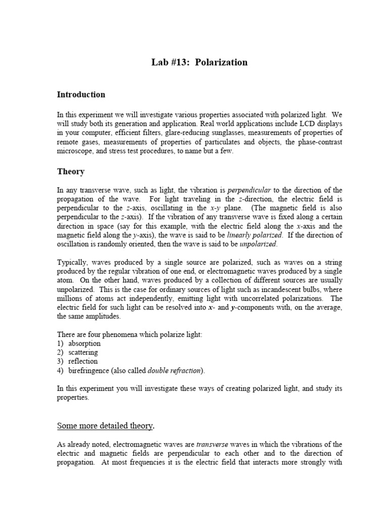 Lab13 Polarization | PDF | Waves | Light