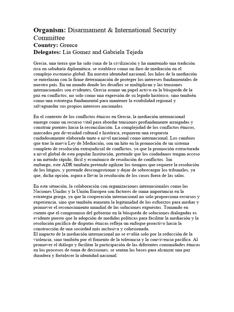 Oficial Position Paper | PDF | Mediación | Grecia