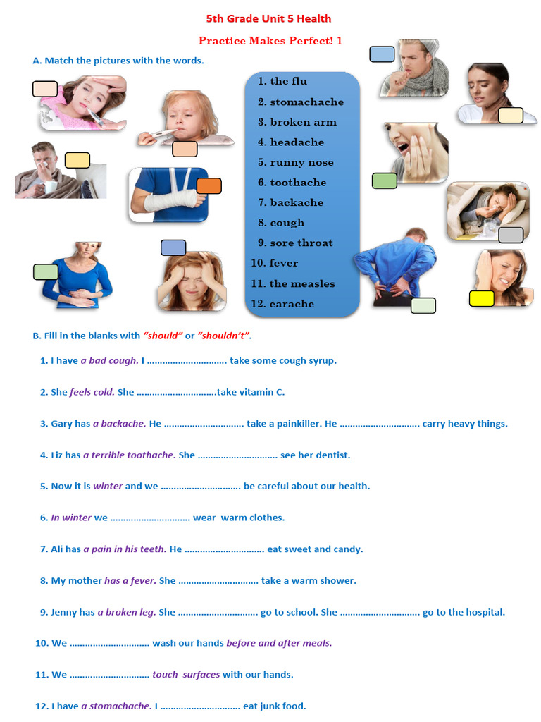 5th Grade Unit 5 Health Practice Makes Perfect! 1 Worksheet 1 PDF | PDF ...