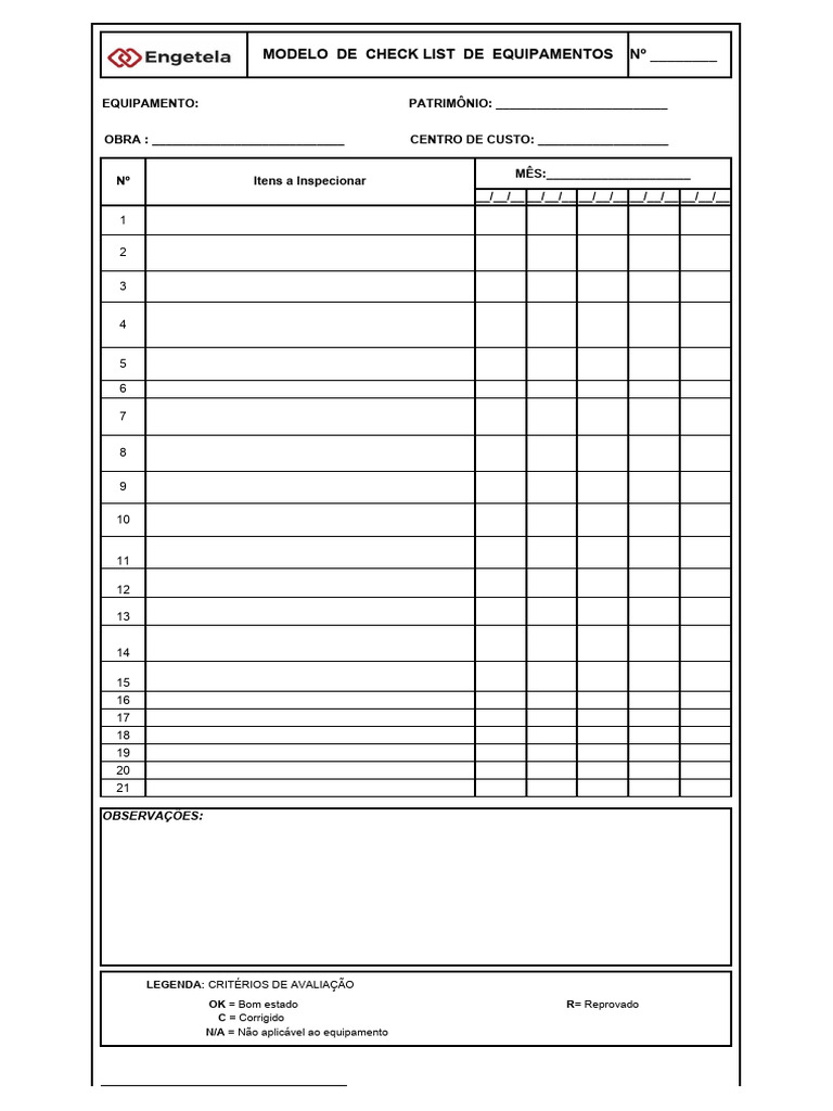 Check-List Máquinas e Equipamentos | PDF | Motores