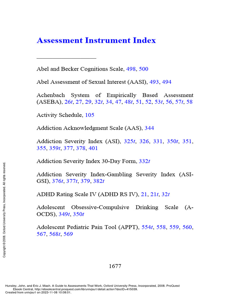 A Guide To Assessments That Work - (Assessment Instrument Index) | PDF
