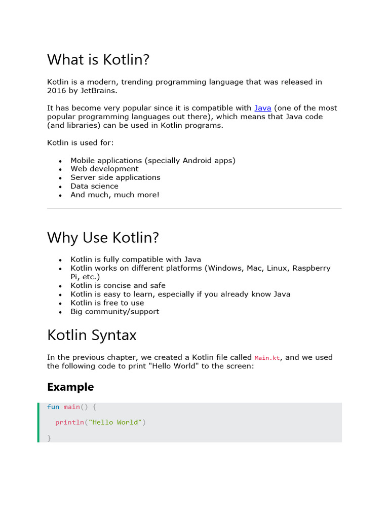 Introduction to Kotlin Programming | PDF | Teaching Methods & Materials | Technology & Engineering