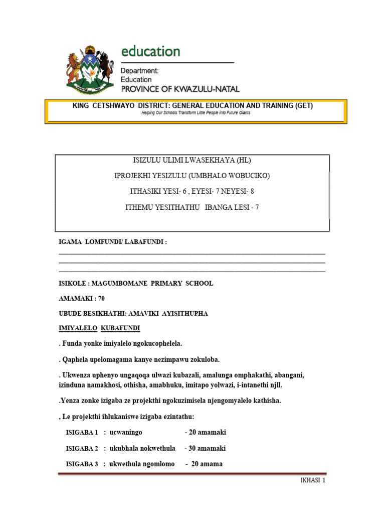 Ibanga 7.isizuku Project - 101350 | PDF