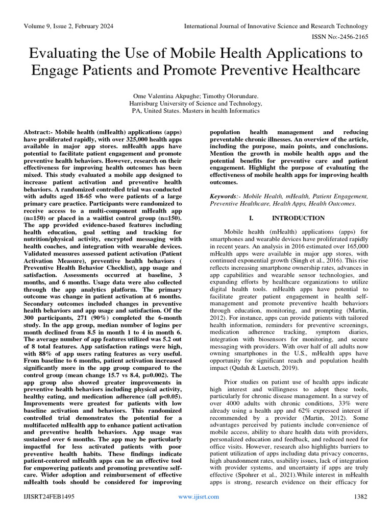 Evaluating The Use of Mobile Health Applications To Engage Patients and ... Evaluating The Use of Mobile Health Applications To Engage Patients and ...