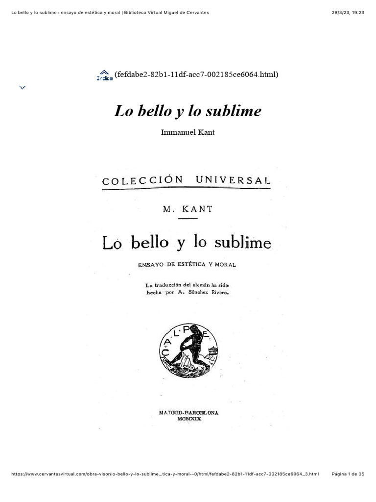Lo Bello y lo Sublime en Kant | PDF | Virtud | Immanuel Kant