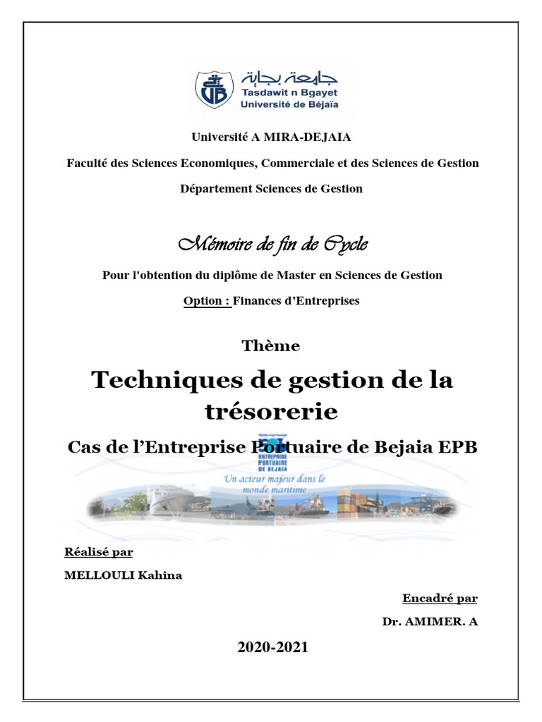 Gestion de la Trésorerie à l'EPB | PDF | Banques | Capitaux propres