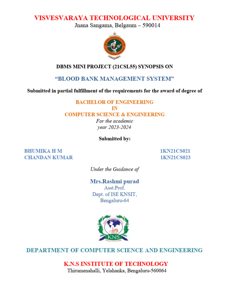 Dbms Mini Project Synopsis | PDF | Databases | Computer Architecture