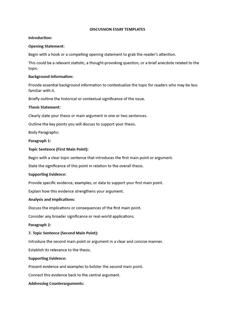 Discussion Essay Templates | PDF | Essays | Argument