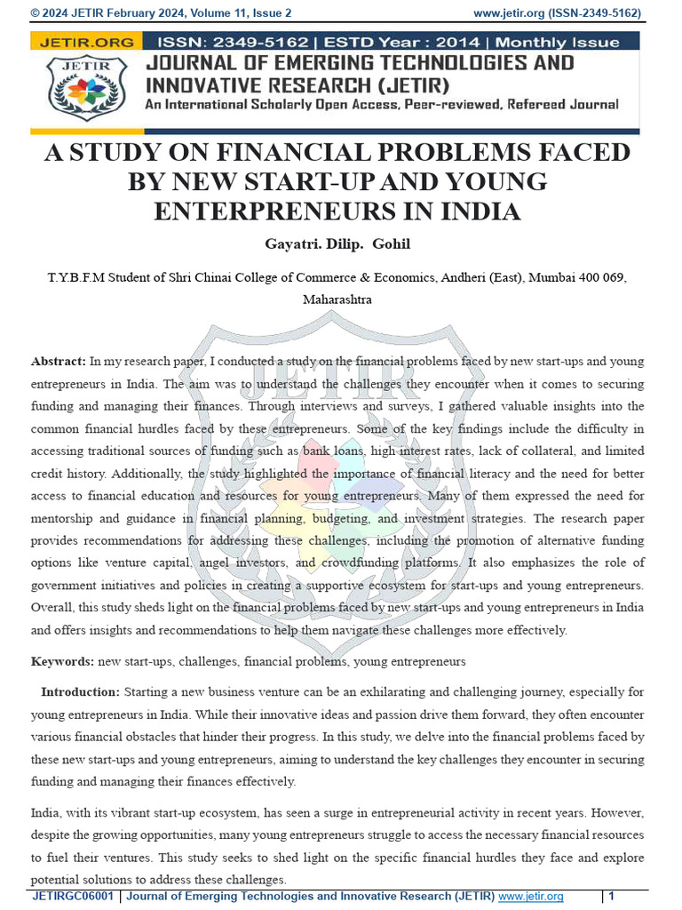 JETIRGC06001 | PDF | Startup Company | Small Business & Entrepreneurs