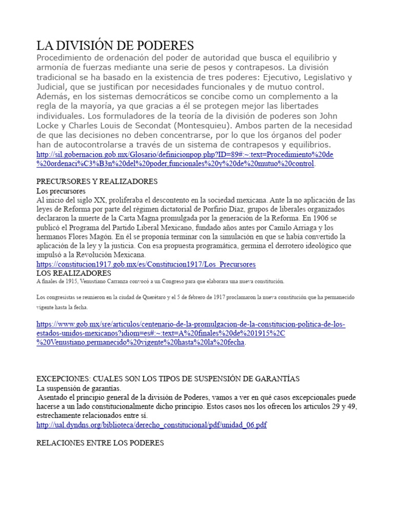 Division de Poderes | PDF | Separación de poderes | Constitución