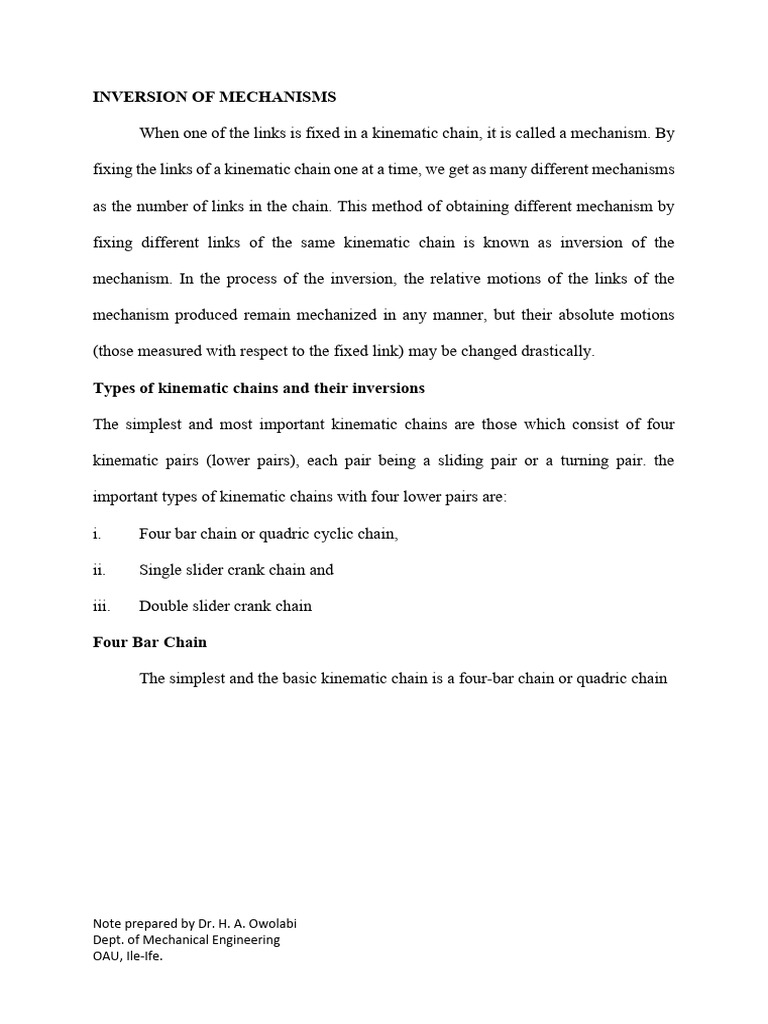 Inversion of Mechanisms | Download Free PDF | Classical Mechanics ...