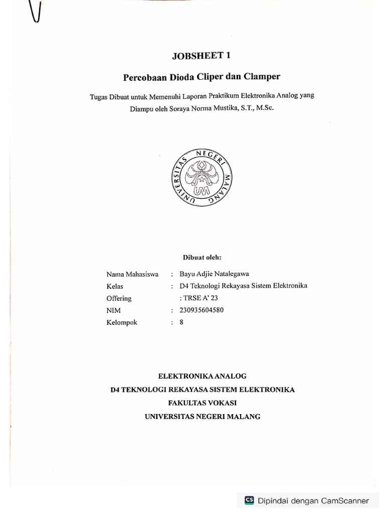 Jobsheet 1 Percobaan Dioda Clipper Dan Clamper | PDF