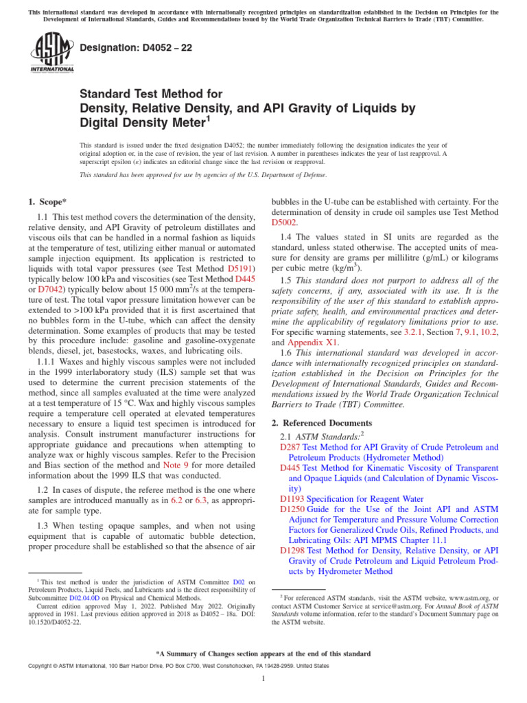 Density, Relative Density, and API Gravity of Liquids by Digital ...