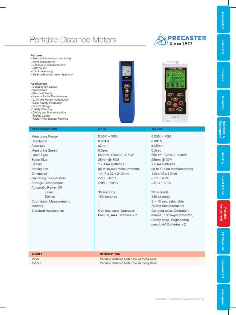 Precaster Portable Distance Meter HP30 CA770 | PDF | Metrology | Equipment Precaster Portable Distance Meter HP30 CA770 | PDF | Metrology | Equipment