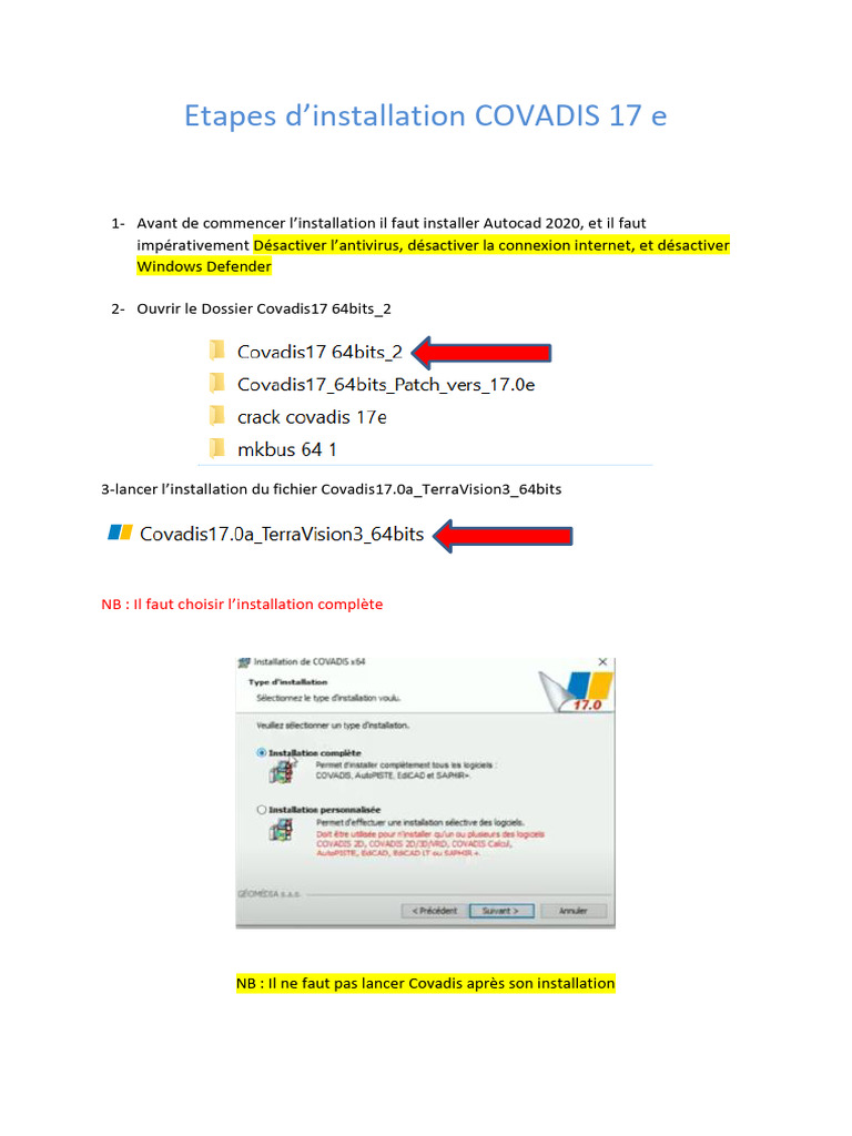 Installation de Covadis 17 étape par étape | PDF