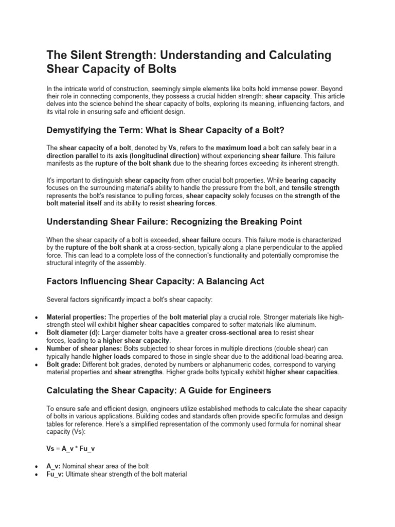 Shear Capacity of Bolt | PDF