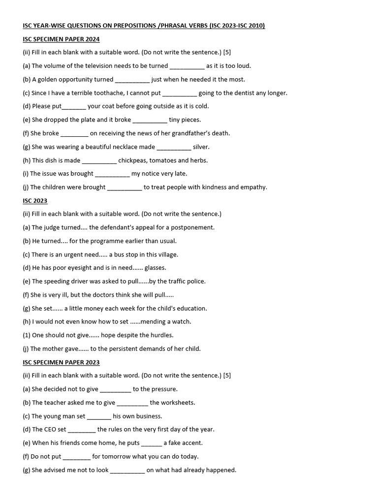 ISC-Phrasal Verbs Samples | PDF