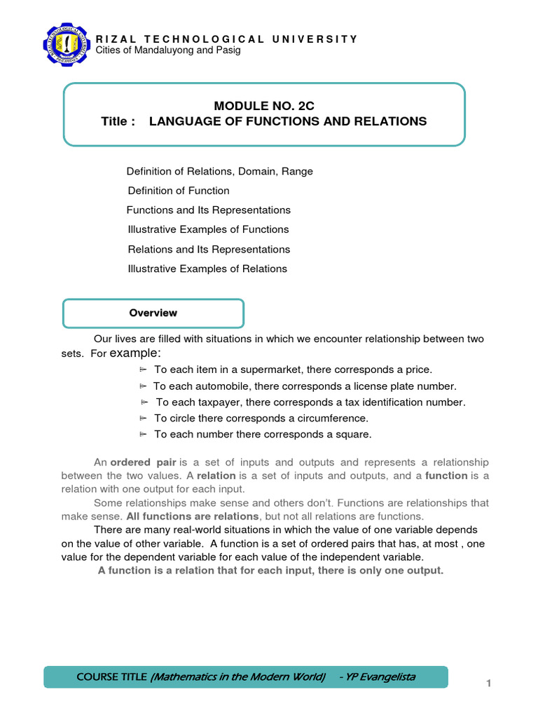 2023-24 MMW Module 2CLanguage of Functions and Relations | PDF | Function (Mathematics ...