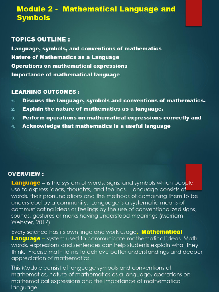 23-24 MMW Module 2 - Mathematics Language and Symbols | PDF