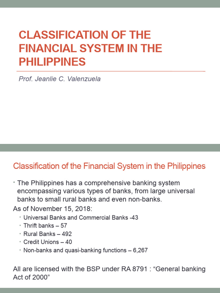 TOPIC 2a Classification of The Financial System | PDF