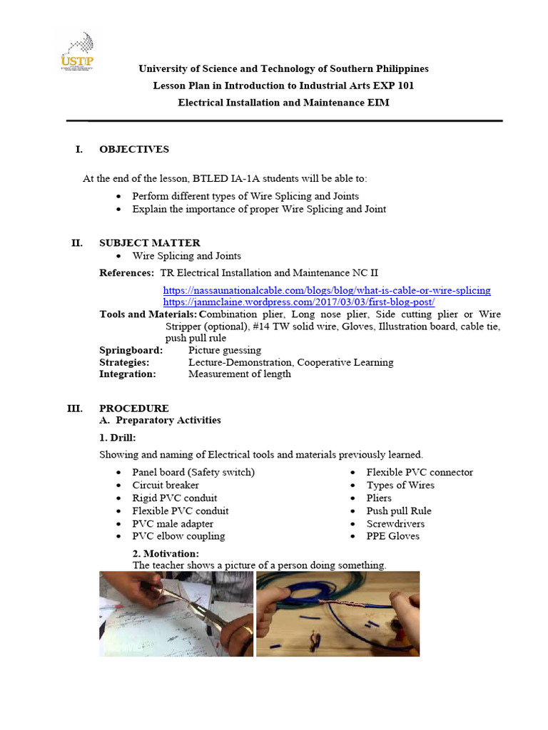 DEMO Lesson Plan | PDF | Electrical Wiring | Equipment