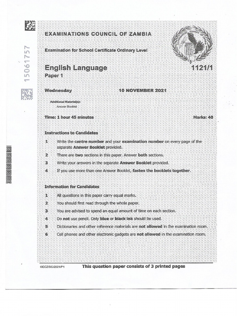 2021 English G12 Paper 1 | PDF