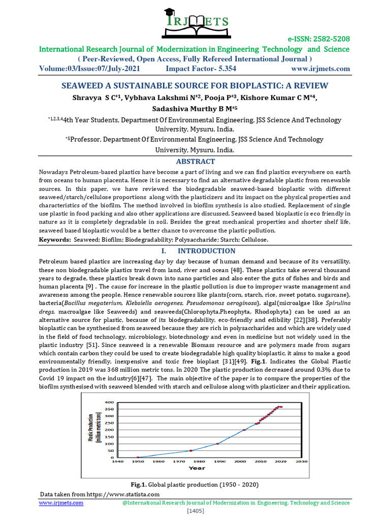 Seaweed Bioplastic: A Sustainable Review | PDF | Thermogravimetric ...