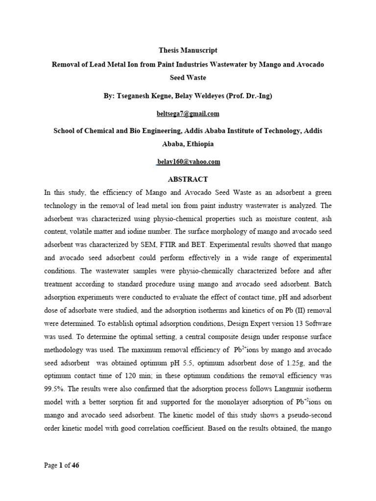 Manuscript Thesis Final | PDF | Adsorption | Physical Chemistry