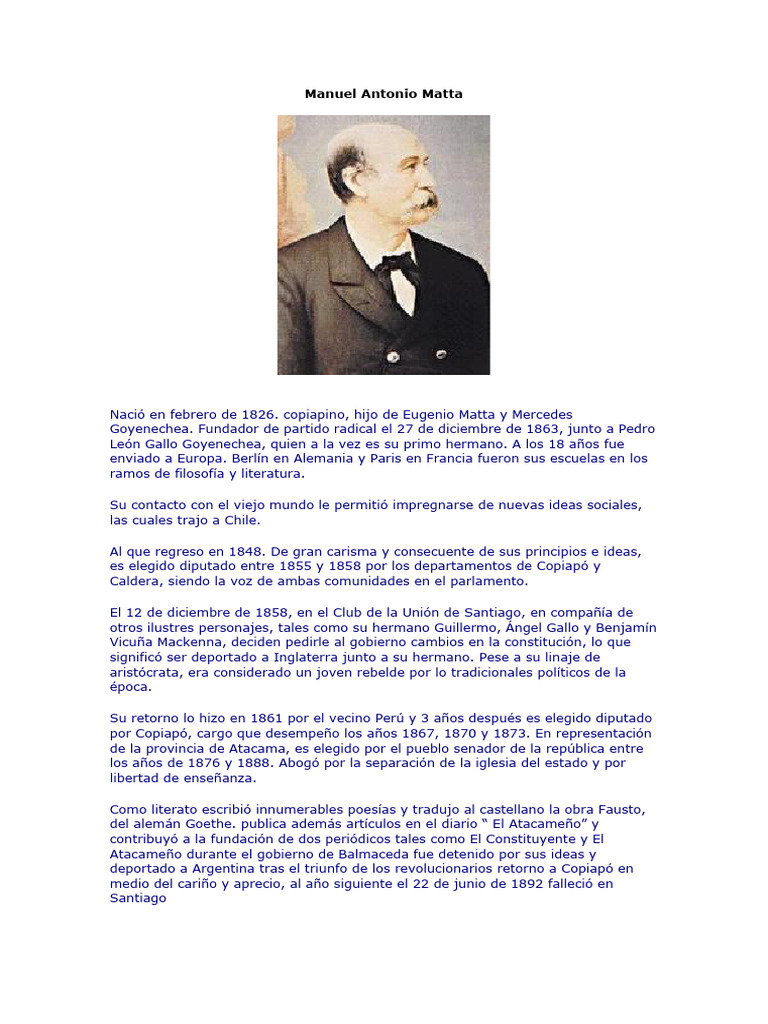 Manuel Antonio Matta: Fundador Radical | PDF