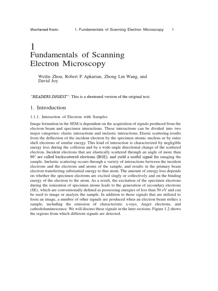 Basics of SEM - Literature | PDF | Scanning Electron Microscope | Electron Microscope