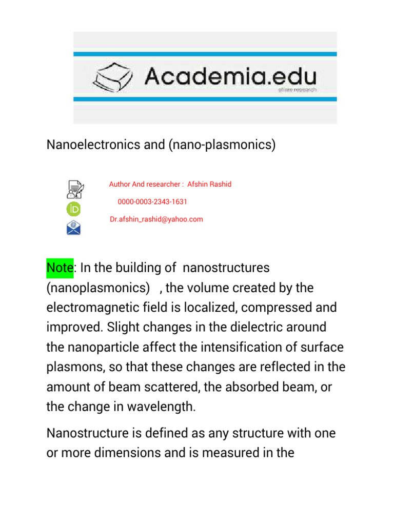 Nanoelectronics and Nano Plasmonics | PDF | Plasmon | Physics