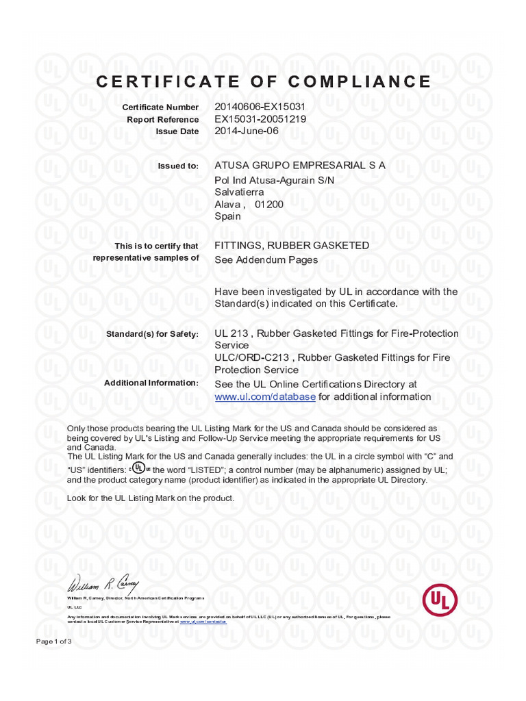 ATUSA Certificate of Compliance-EX15031 | PDF