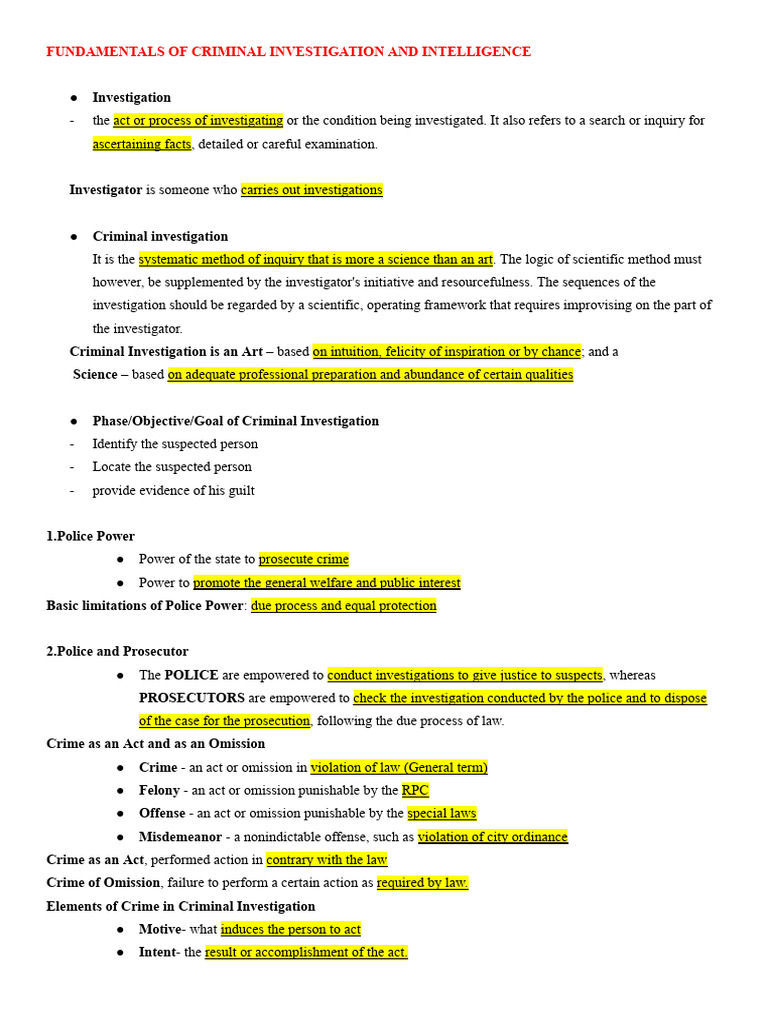 Fundamentals of Criminal Investigation and Intelligence | PDF | Crime ...