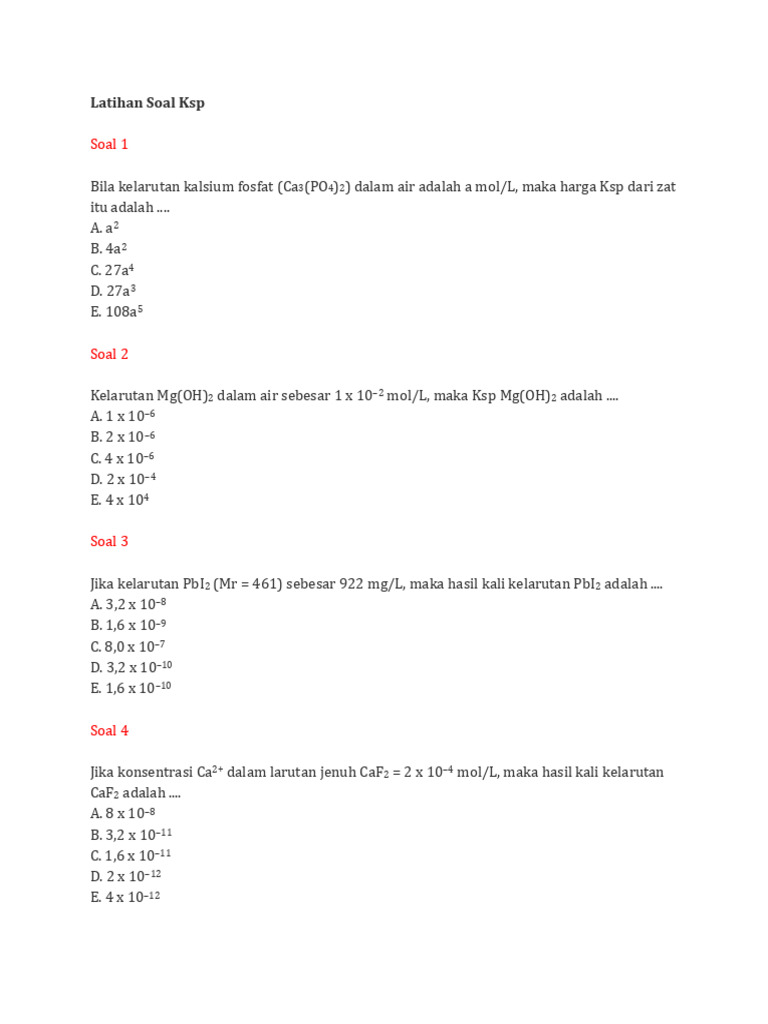Latihan Soal Ksp dan Kelarutan Kimia | PDF | Metode & Bahan Ajar