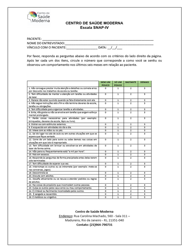 Escala SNAP-IV CSM | PDF