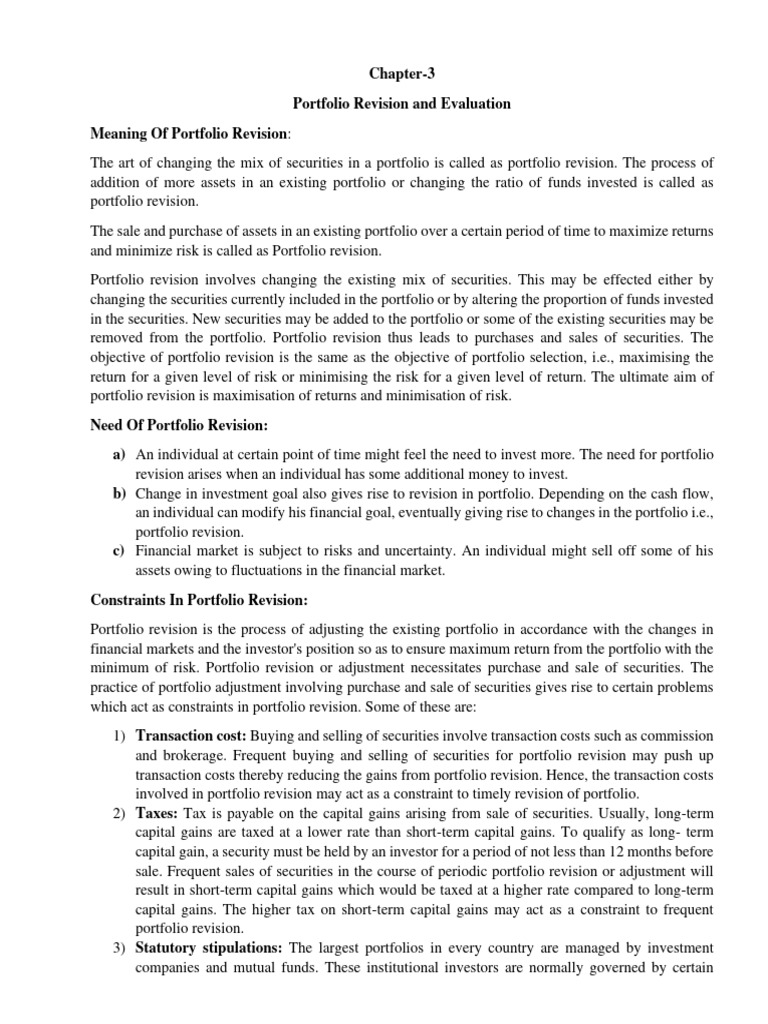 Chapter-3 Portfolio Revision and Evaluation | PDF | Sharpe Ratio ...