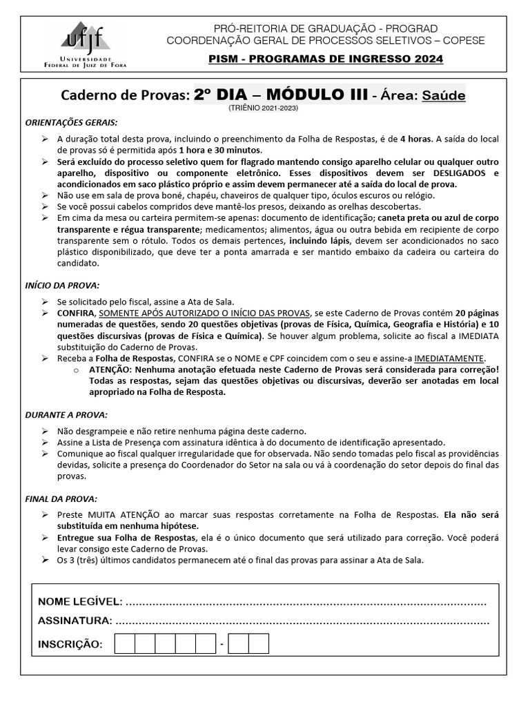 Prova Pism 2024 Dia 2 Módulo III Saude | PDF