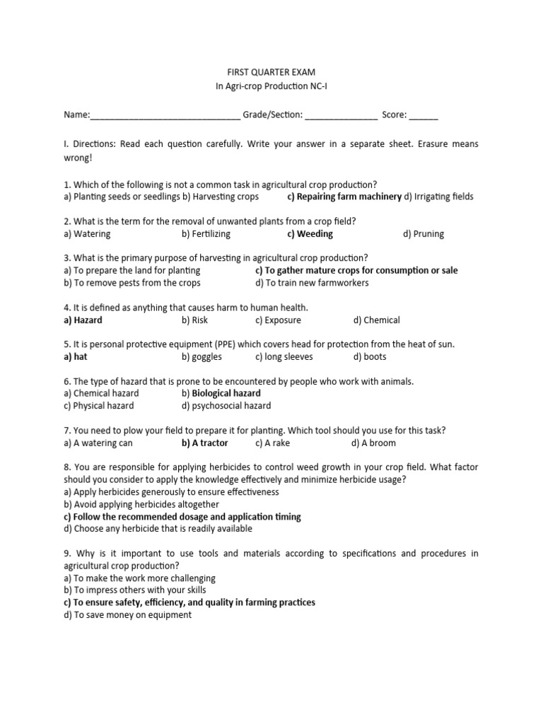 Agriculture Exam Questions and Answers | PDF | Seed | Agricultural ...