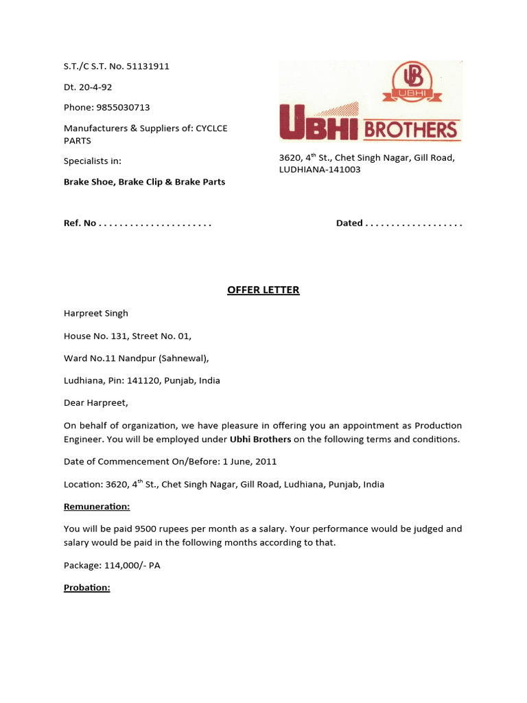 Thermax Production Engineer Offer Letter | PDF