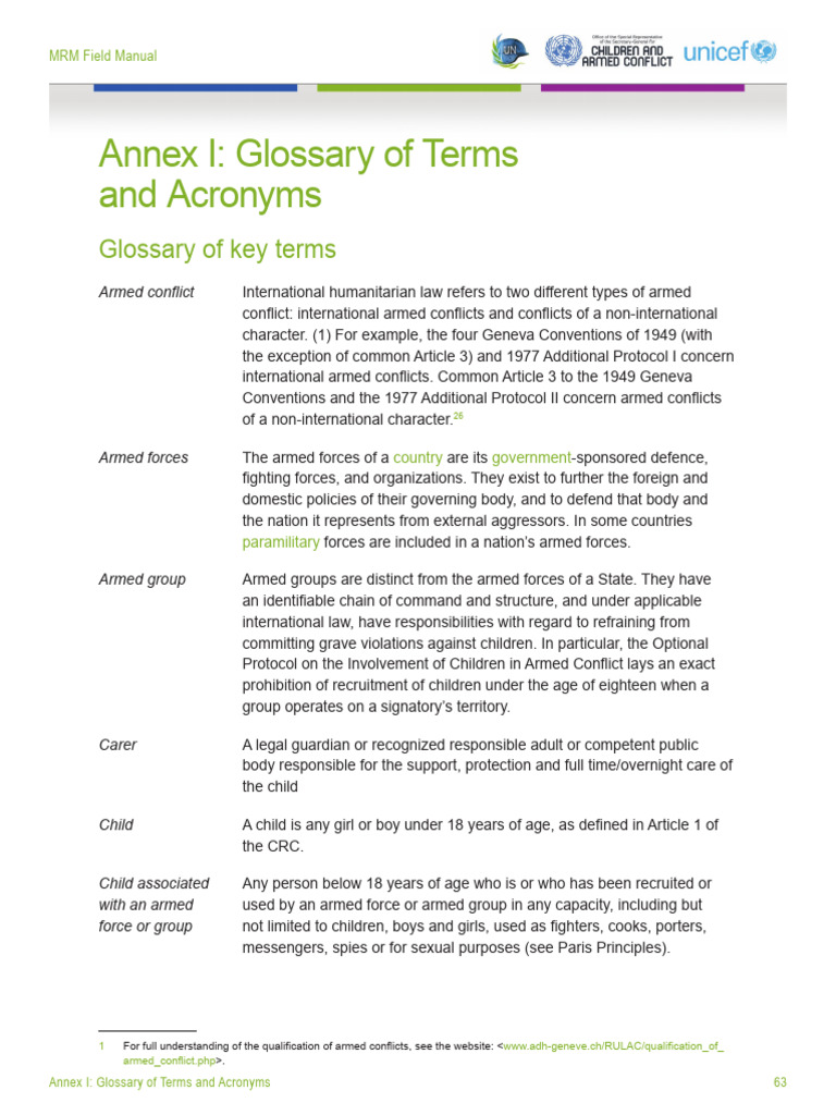 MRM Guidelines and Field Manual Glossary | PDF | Humanitarian Aid | Geneva Conventions