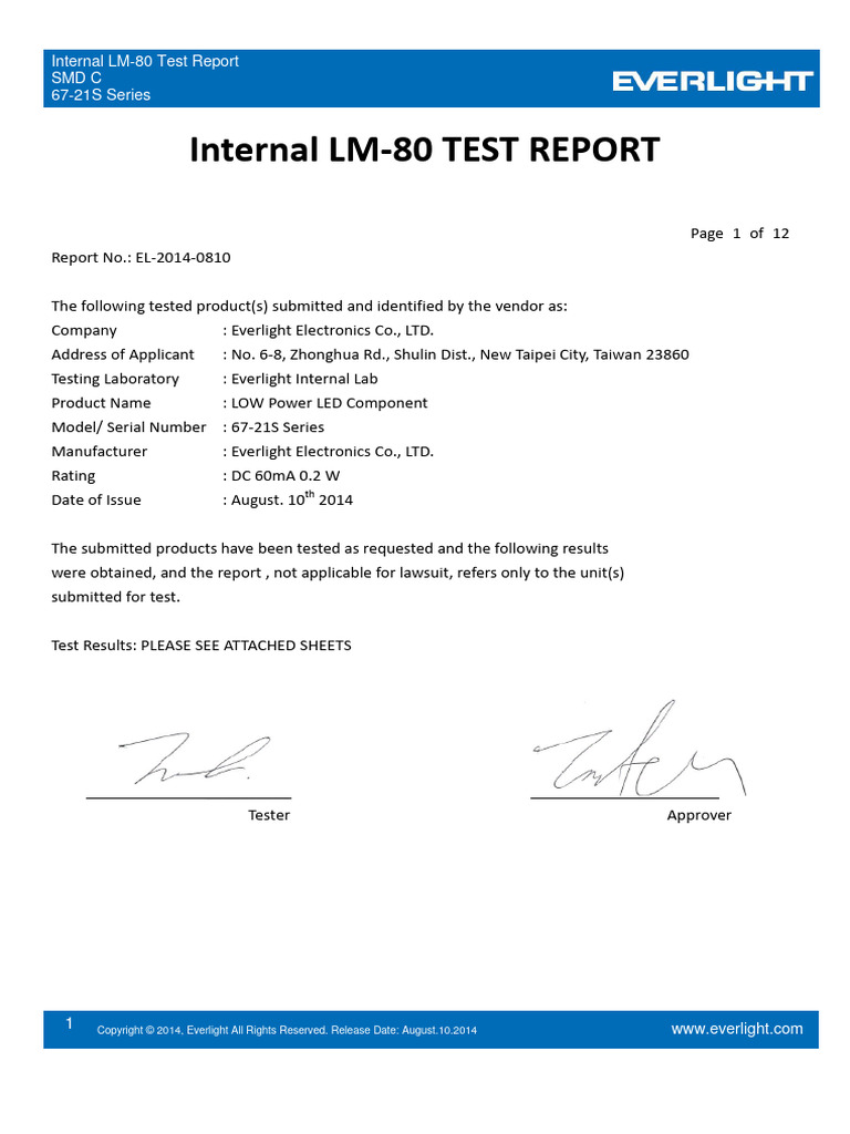 LM80 Everlight | PDF | Light Emitting Diode | Electromagnetic Radiation