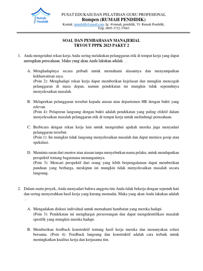 Soal Dan Pembahasan Manajerial Paket 2 | PDF | Karier & Perkembangan