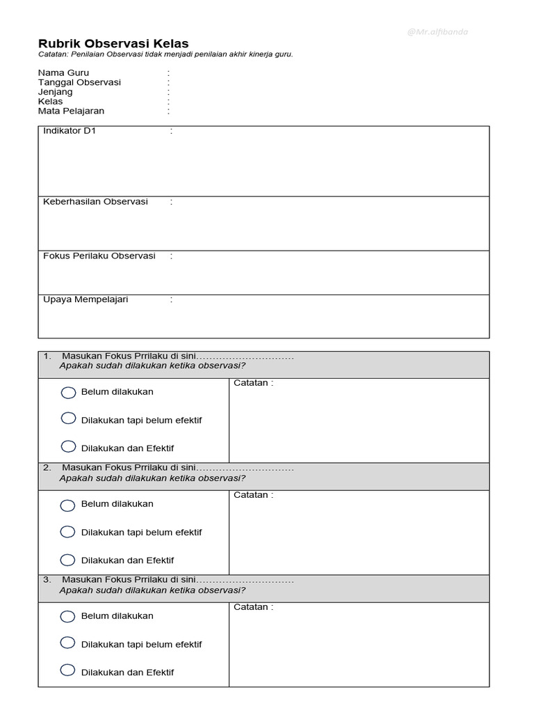 Blangko Format Rubrik Observasi | PDF | Karier & Perkembangan