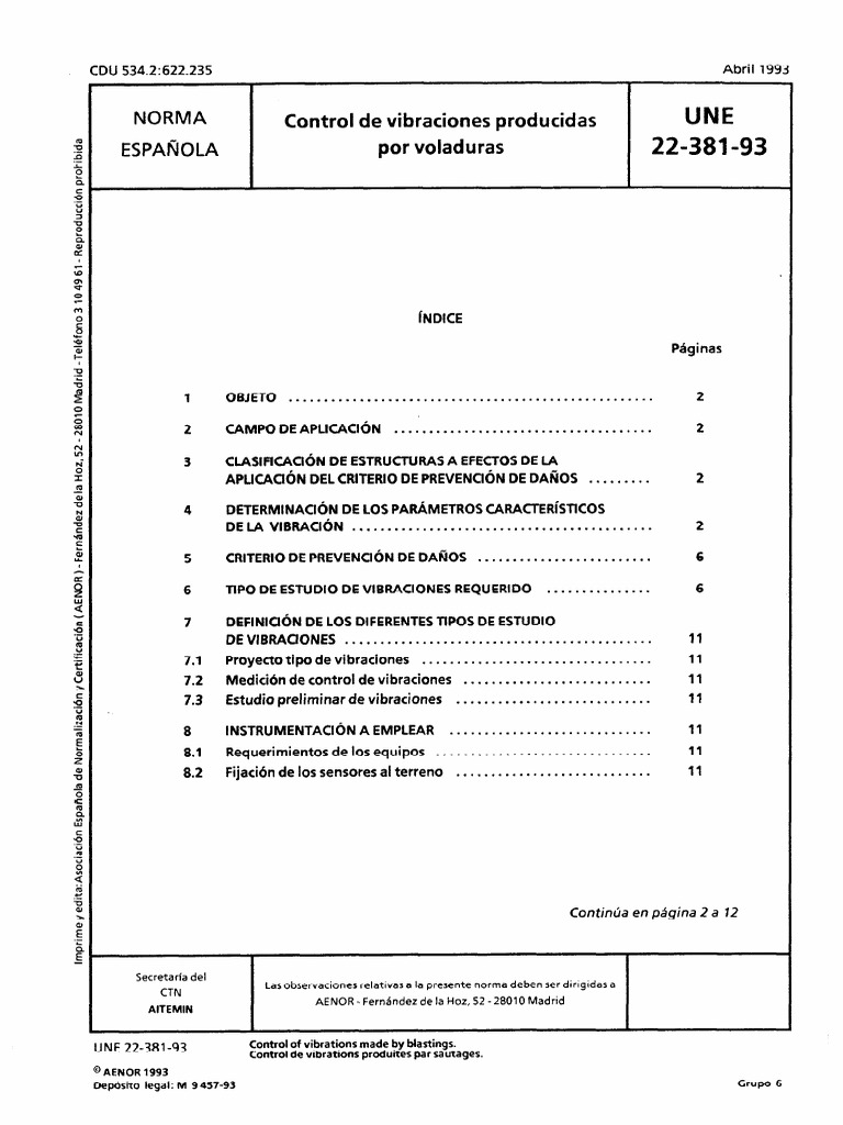 西班牙爆破振动标准Norma UNE 22381-1993 | PDF | Frecuencia | Análisis de Fourier