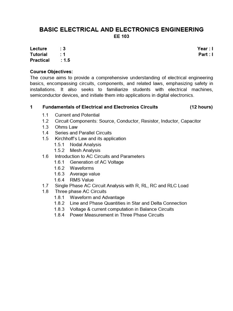 Basic Electrical and Electronics Engineering | PDF | Electrical Network | Rectifier