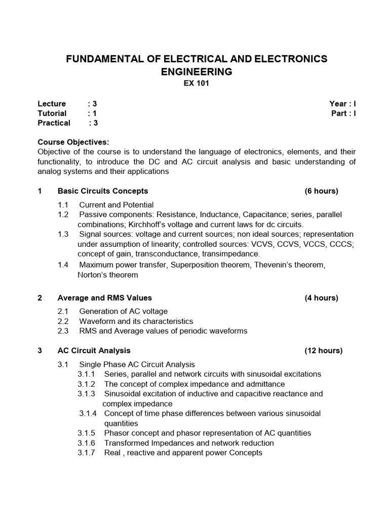 Fundamental of Electrical and Electronics Engineering | PDF | Electrical Network | Electrical ...