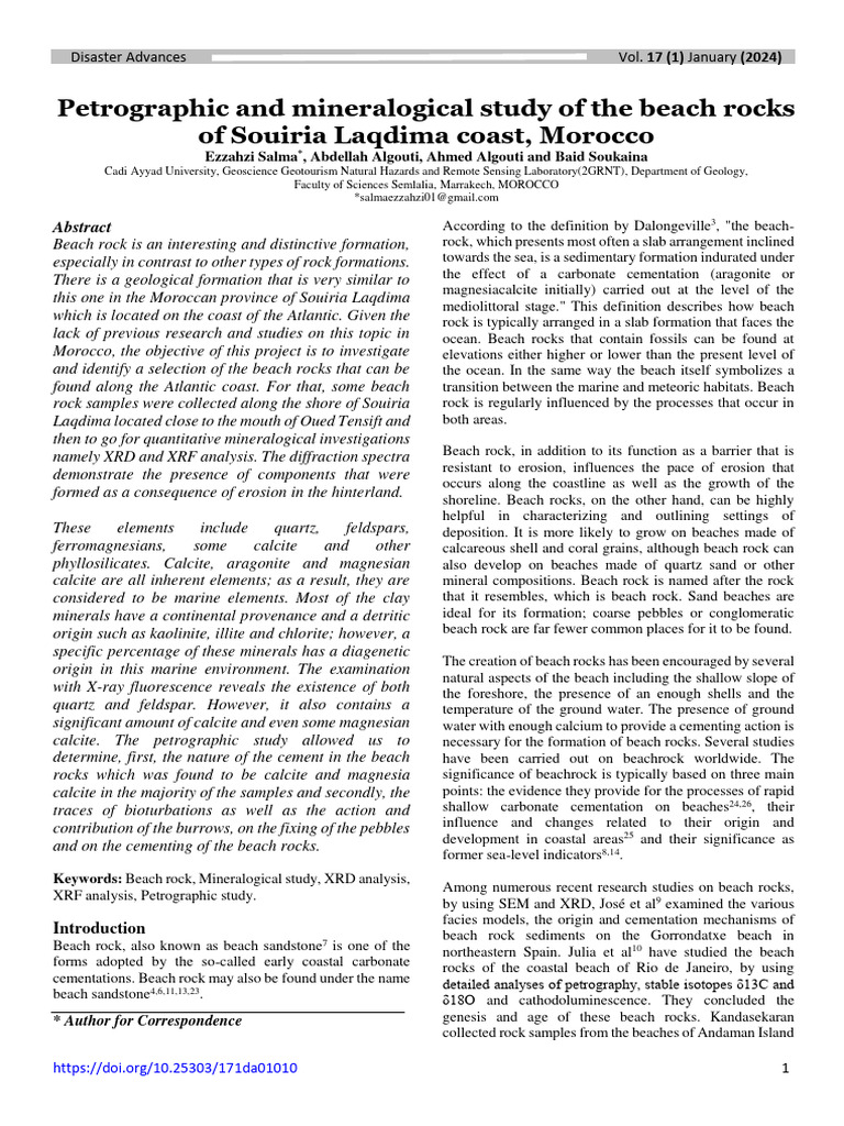 Petrographic and Mineralogical Study of The Beach Rocks of Souiria ...
