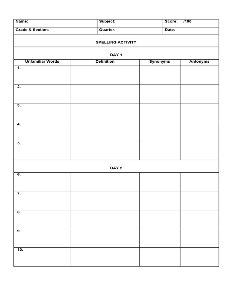 Spelling Activity Template | PDF | Career & Growth | Language Arts & Discipline