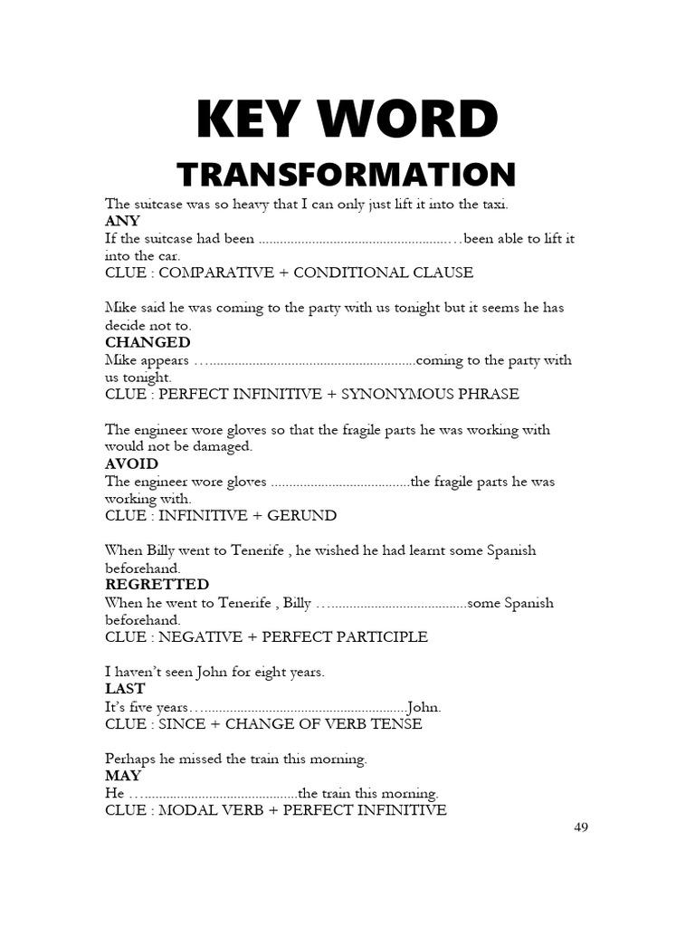 Fce Key Word Transformation PG 49-50 | PDF